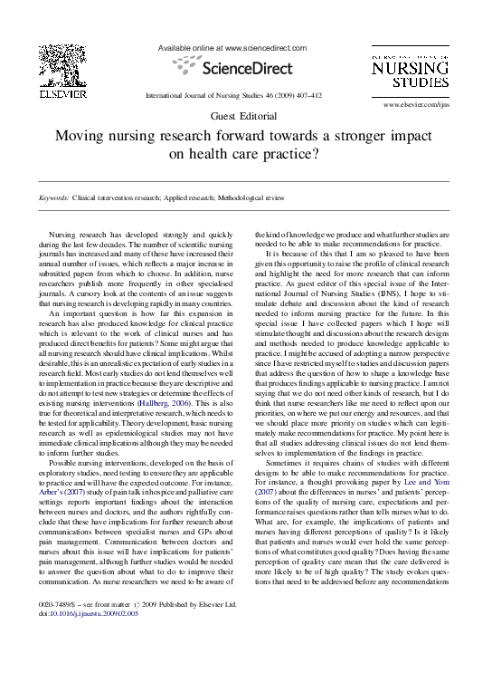 (PDF) Guest Editorial Moving nursing research forward towards a ...