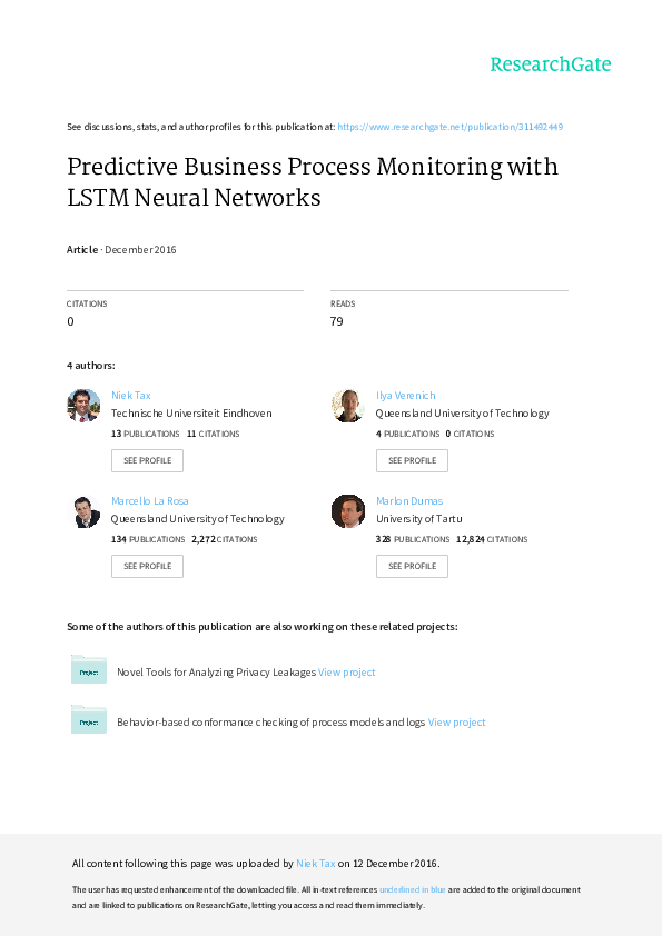 (PDF) Predictive Business Process Monitoring with LSTM Neural Networks