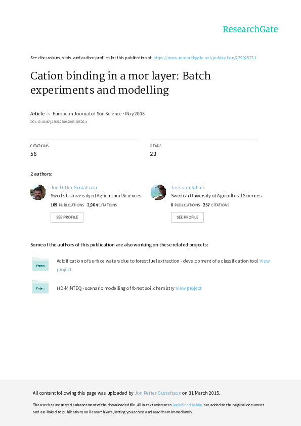 (PDF) Cation binding in a mor layer: batch experiments and modelling