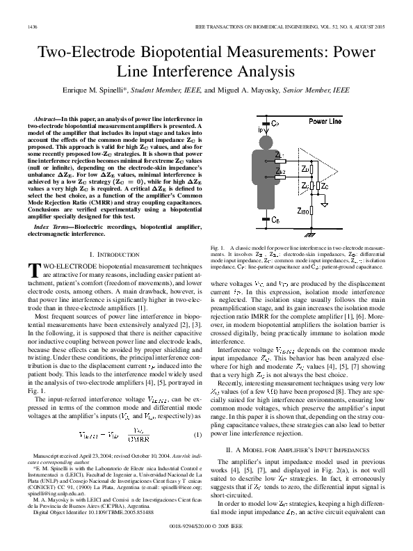(PDF) Two-electrode biopotential measurements: power line interference analysis