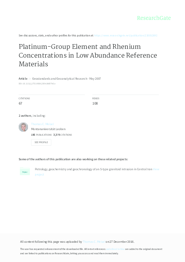(PDF) Platinum‐Group Element and Rhenium Concentrations in Low ...