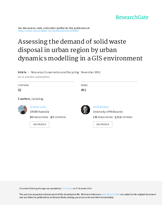 (PDF) Assessing the Demand of Solid Waste Disposal in Urban Region by Dynamic Modelling in a GIS ...
