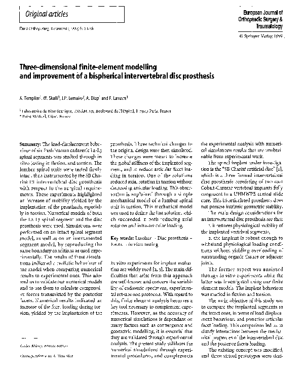 (PDF) Three-dimensional finite-element modelling and improvement of a bispherical intervertebral ...