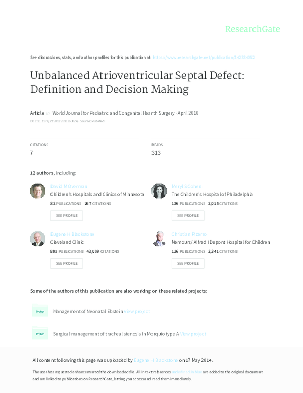 (PDF) Unbalanced atrioventricular septal defect: definition and ...