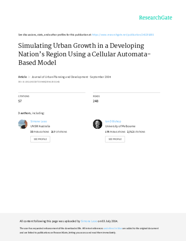 Pdf Simulating Urban Growth In A Developing Nations Region Using A Cellular Automata Based Model