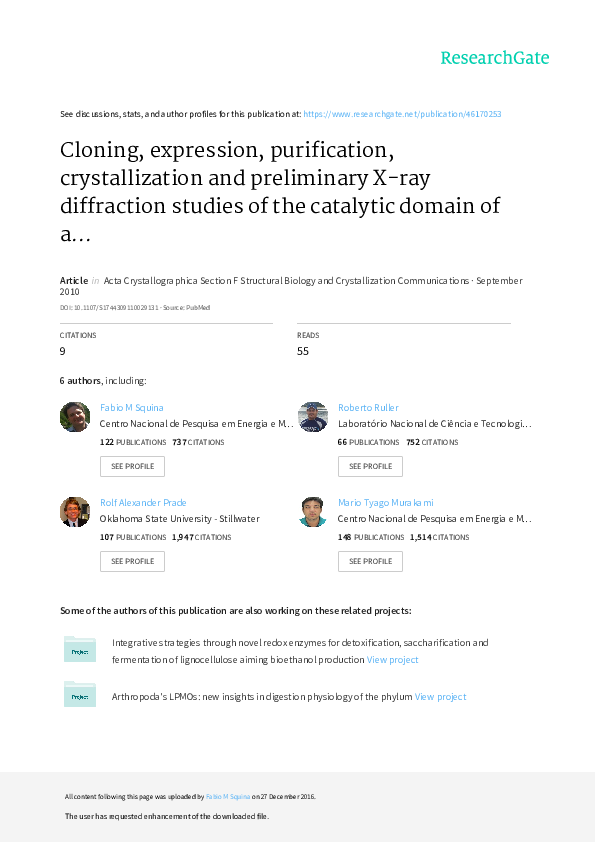 (PDF) Cloning, expression, purification, crystallization and preliminary X-ray analysis of NodS ...