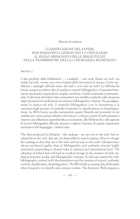 (PDF) Classificazioni del sapere: web semantico, linked data e ontologie : il ruolo rinnovato ...