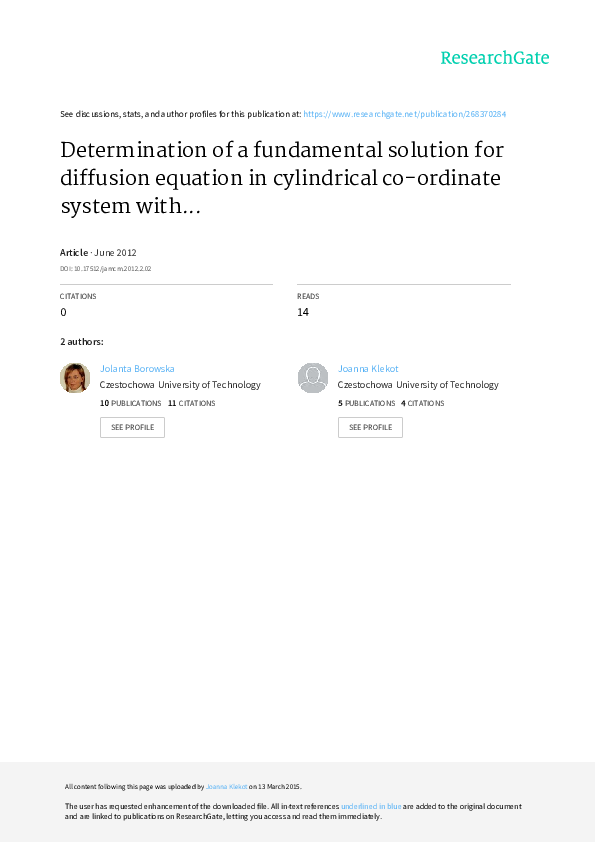 (PDF) Determination of a fundamental solution for diffusion equation in ...