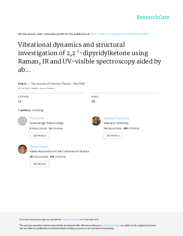 (PDF) Vibrational dynamics and structural investigation of 2,2[sup ʹ]-dipyridylketone using ...