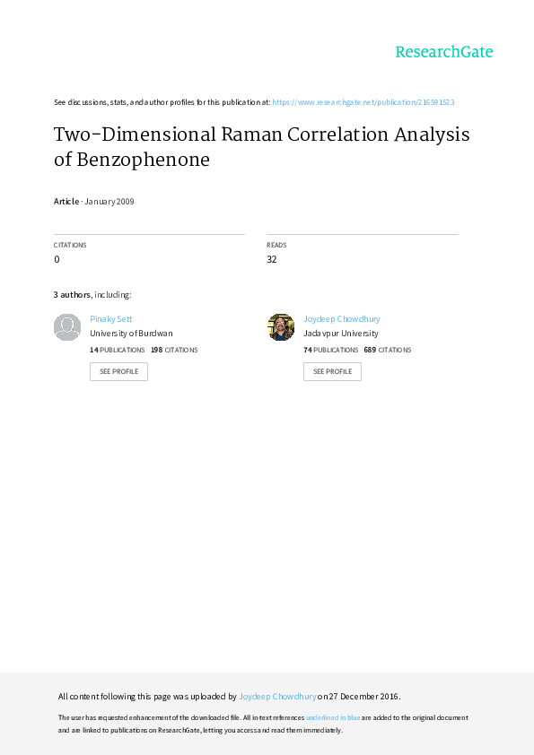 (PDF) Two-dimensional Raman correlation analysis of benzophenone | Pinaky Sett - Academia.edu