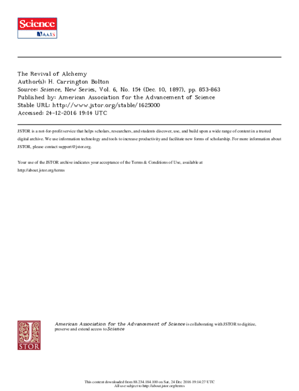 (PDF) The Revival of Alchemy