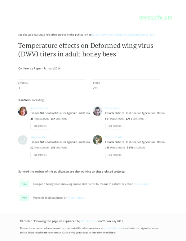 (PDF) Temperature effects on Deformed wing virus (DWV) titers in adult ...