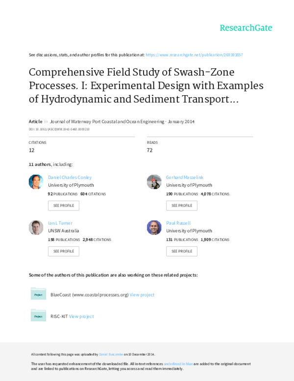 (PDF) Comprehensive Field Study of Swash-Zone Processes. I ...