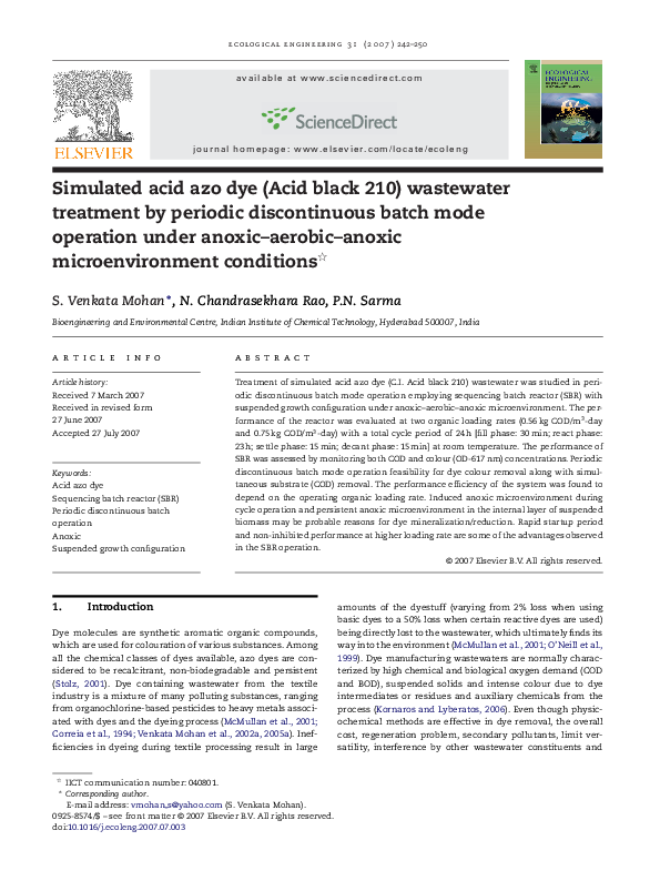 (PDF) Simulated acid azo dye (Acid black 210) wastewater treatment by ...