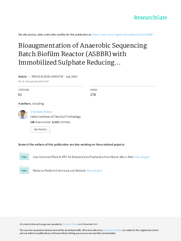 (PDF) Bioaugmentation of an anaerobic sequencing batch biofilm reactor ...