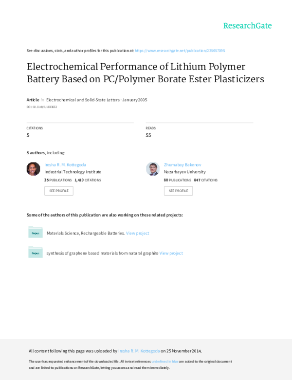 (PDF) Electrochemical performance of lithium polymer battery based on ...