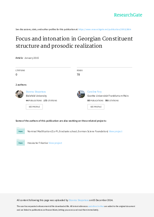 Pdf Focus And Intonation In Georgian Constituent Structure And Prosodic Realization