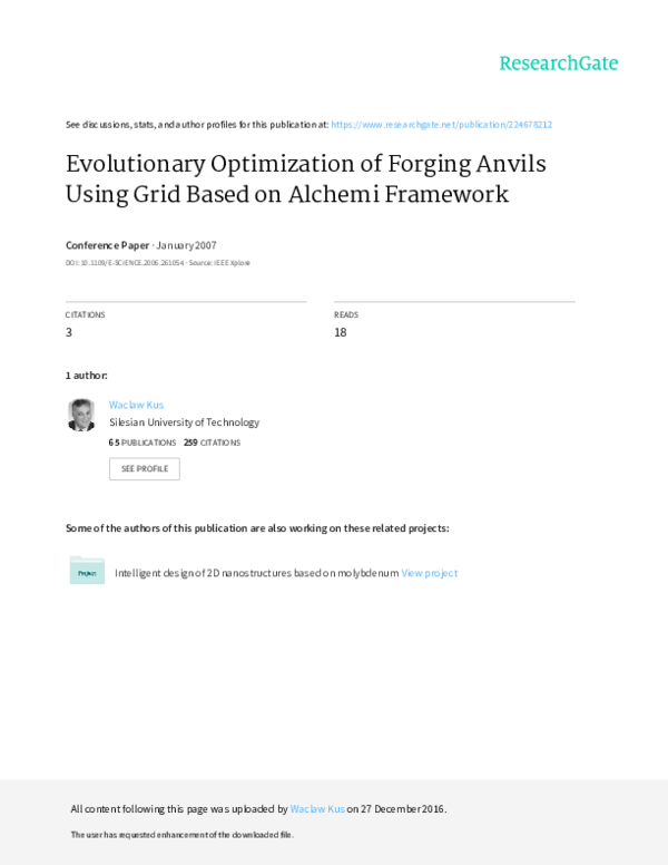 (PDF) Evolutionary Optimization of Forging Anvils Using Grid Based on Alchemi Framework