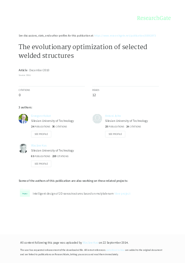 The evolutionary optimization of selected welded structures