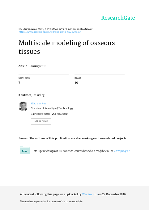 (PDF) Multiscale modeling of osseous tissues | Wacław Kuś - Academia.edu