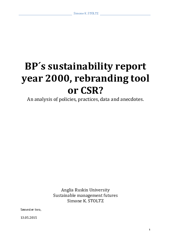 (PDF) BP´s sustainability report year 2000, rebranding tool or CSR?