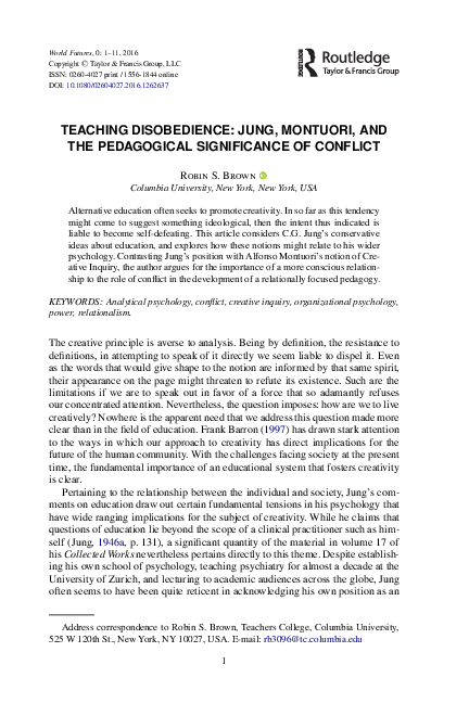 (PDF) Teaching Disobedience: Jung, Montuori, and the Pedagogical Role of Conflict