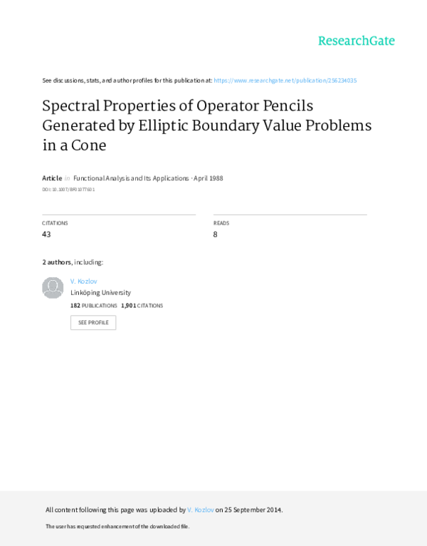 Pdf Spectral Properties Of The Operator Bundles Generated By Elliptic Boundary Value Problems