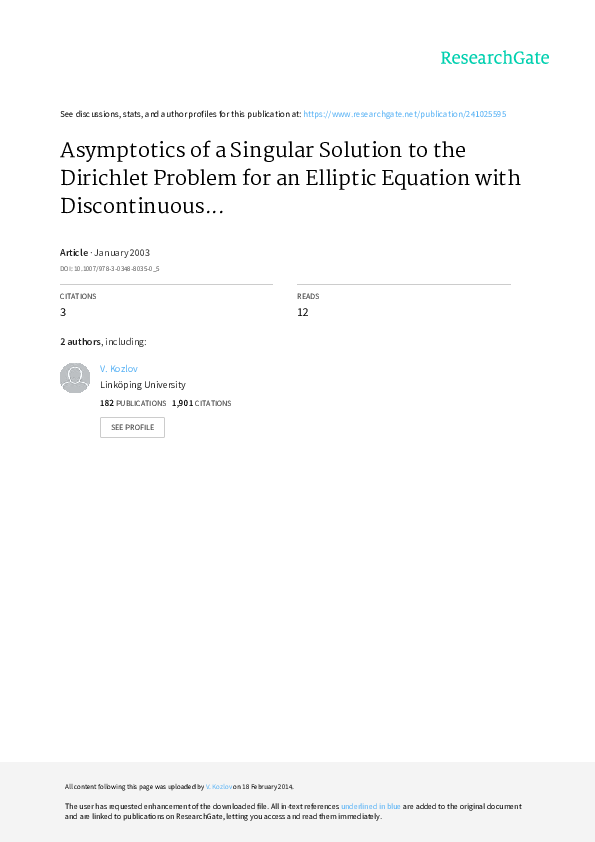 (PDF) Asymptotics of a Singular Solution to the Dirichlet Problem for an Elliptic Equation with ...