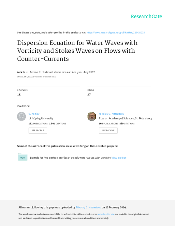 (PDF) Dispersion Equation for Water Waves with Vorticity and Stokes ...