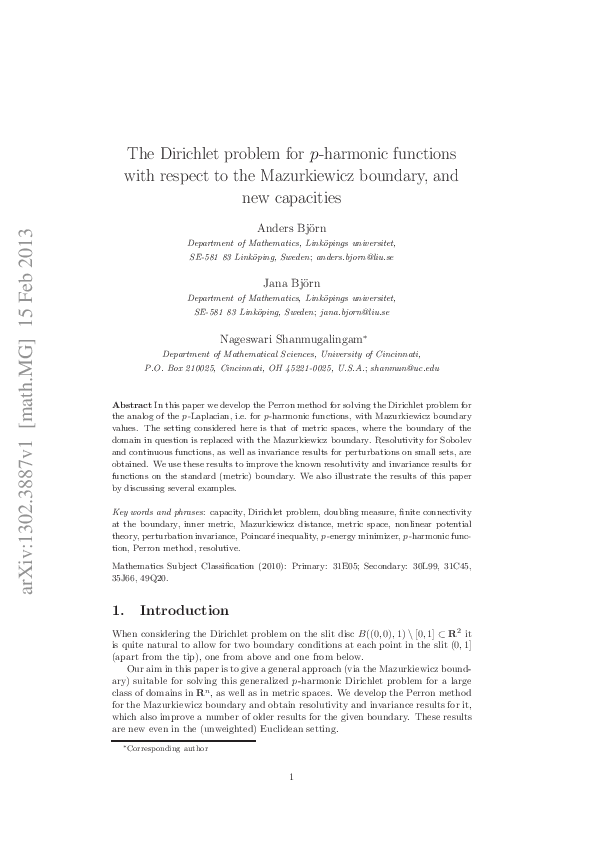 (PDF) The Dirichlet problem for p-harmonic functions with respect to the Mazurkiewicz boundary ...