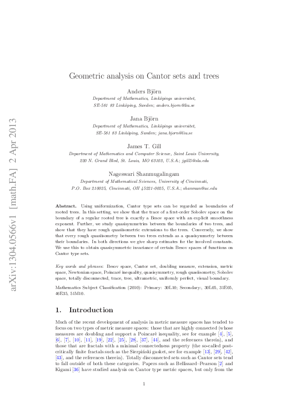 (PDF) Geometric analysis on Cantor sets and trees
