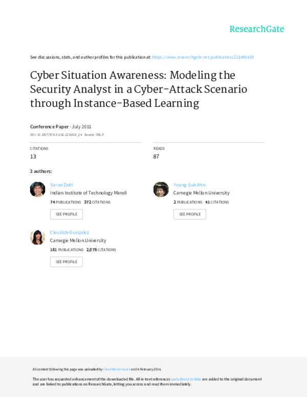(PDF) Cyber situation awareness: modeling the security analyst in a ...