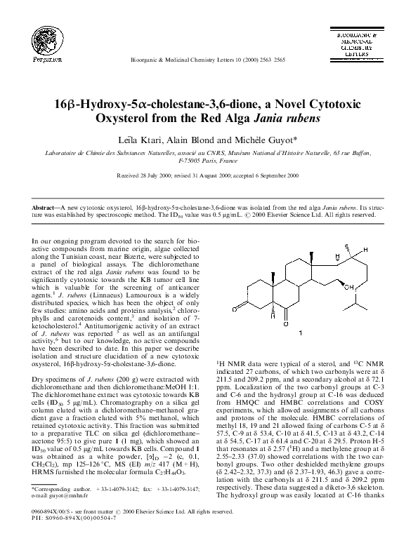 (PDF) 16 [beta]-Hydroxy-5 [alpha]-cholestane-3, 6-dione, a novel ...