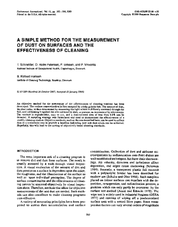 (PDF) A simple method for the measurement of dust on surfaces and the ...