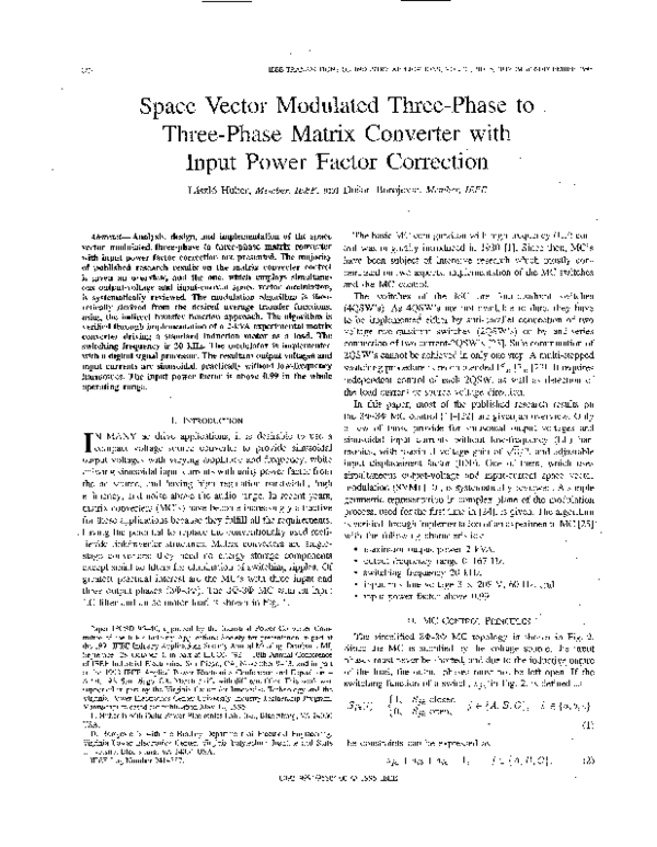 Pdf Space Vector Modulated Three Phase To Three Phase Matrix Converter With Input Power Factor