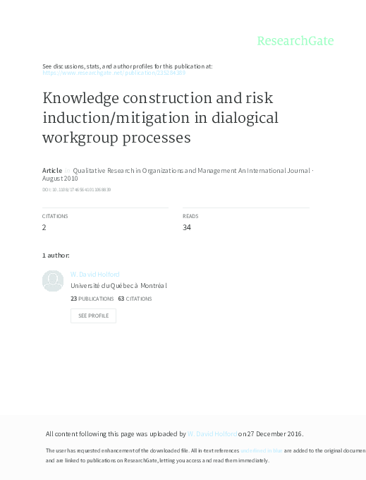 (PDF) Knowledge construction and risk induction/mitigation in ...