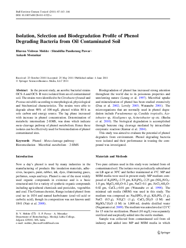 (PDF) Isolation, Selection and Biodegradation Profile of Phenol ...