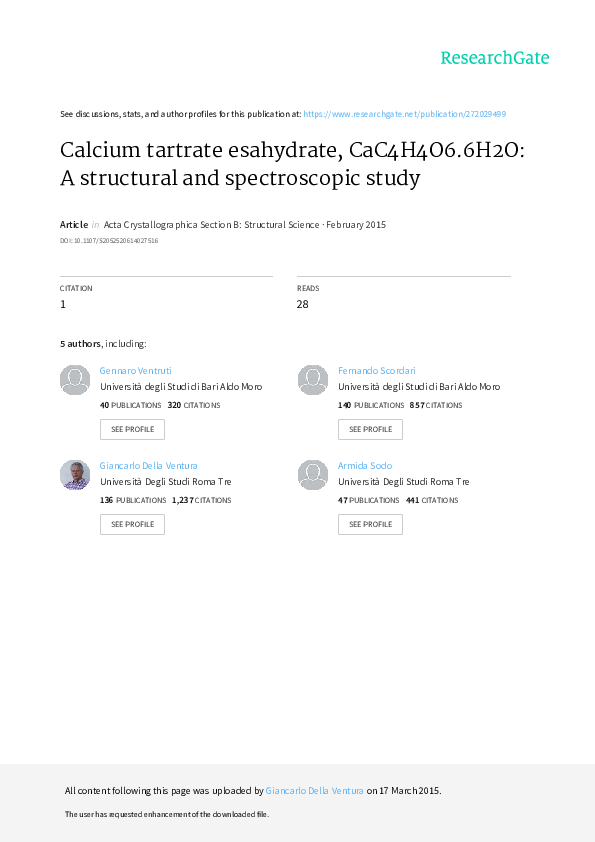 (PDF) Calcium tartrate esahydrate, CaC 4 H 4 O 6 ·6H 2 O: a structural ...