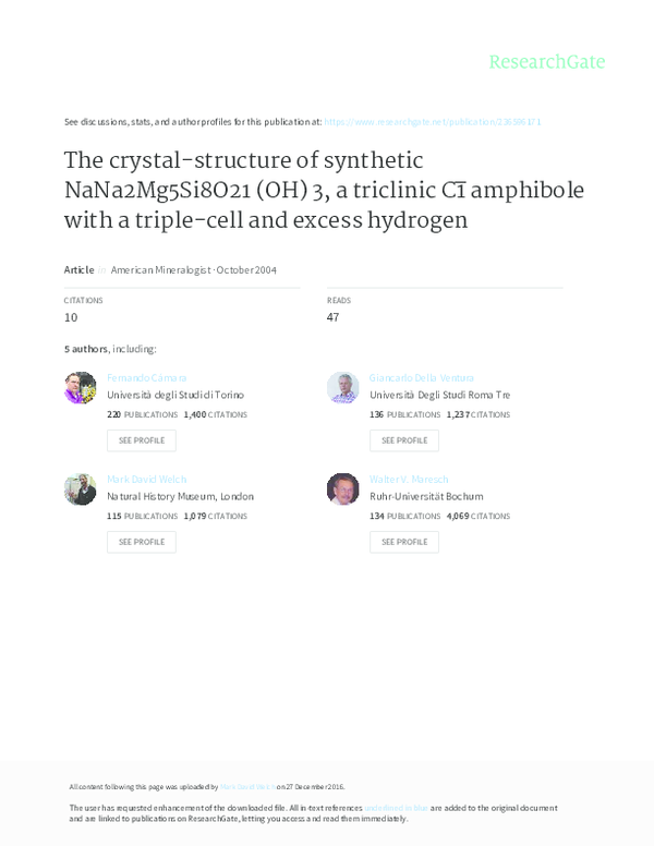 (PDF) The crystal-structure of synthetic NaNa 2 Mg 5 Si 8 O 21 (OH) 3 ...