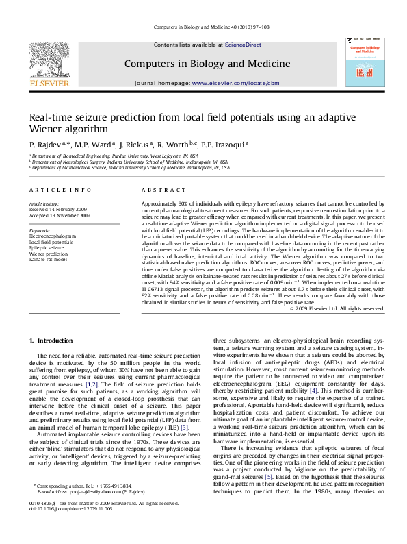 Pdf Real Time Seizure Prediction From Local Field Potentials Using An