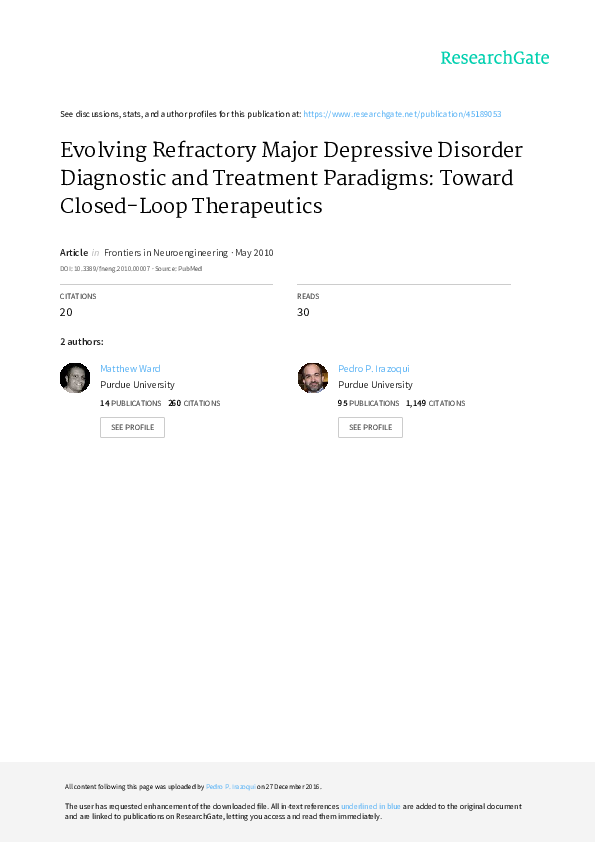 (PDF) Evolving refractory major depressive disorder diagnostic and ...