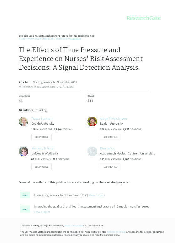 (PDF) The effects of time pressure and experience on nurses' risk ...