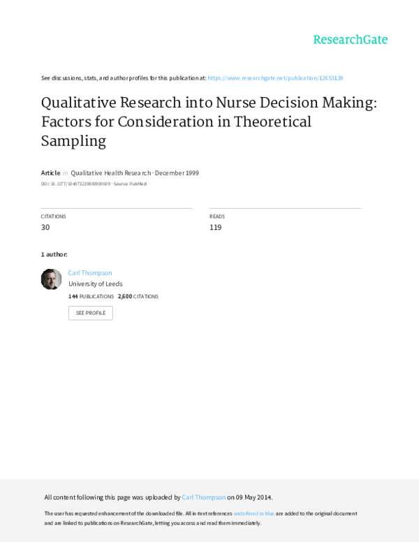 (PDF) Qualitative research into nurse decision making: factors for ...