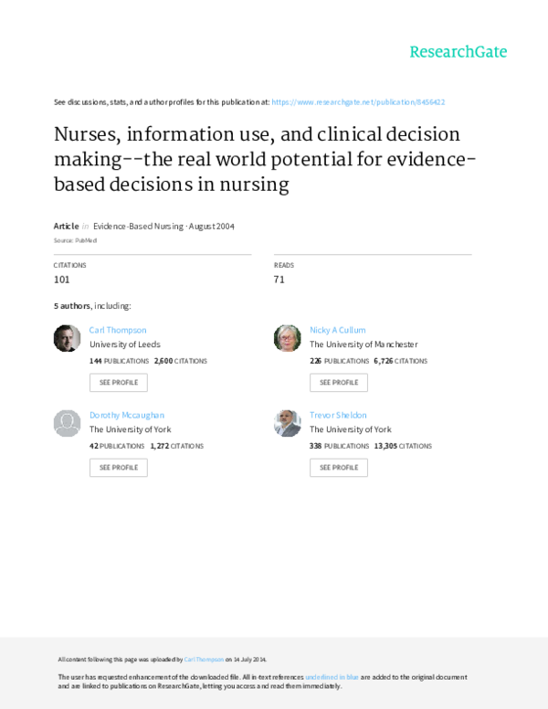 (PDF) Nurses, information use, and clinical decision making the real ...