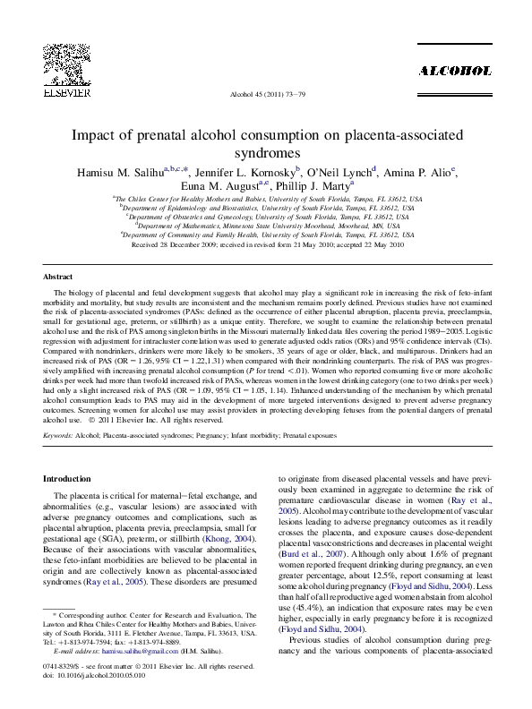 (PDF) Impact of prenatal alcohol consumption on placenta-associated ...