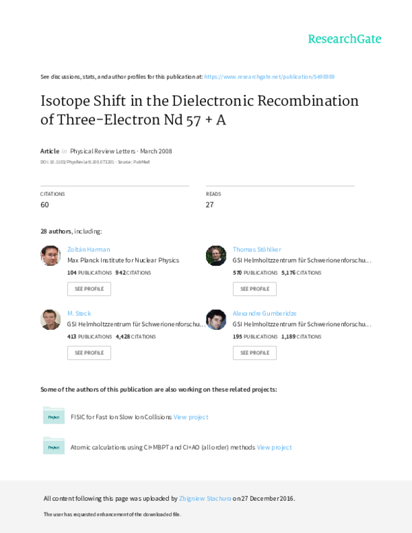 (PDF) Isotope shift in the dielectronic recombination of three-electron ...