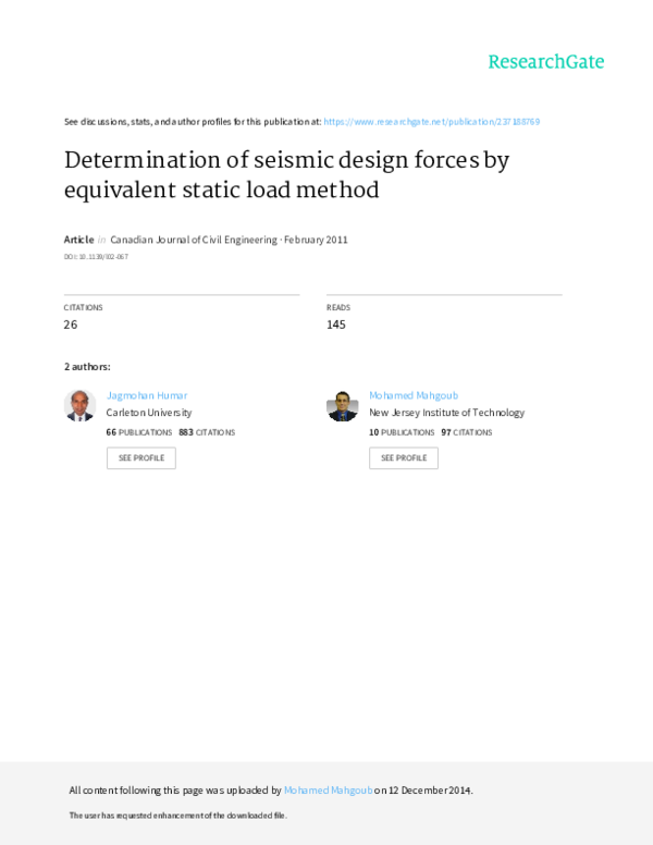 (PDF) Determination of seismic design forces by equivalent static load method : Proposed ...
