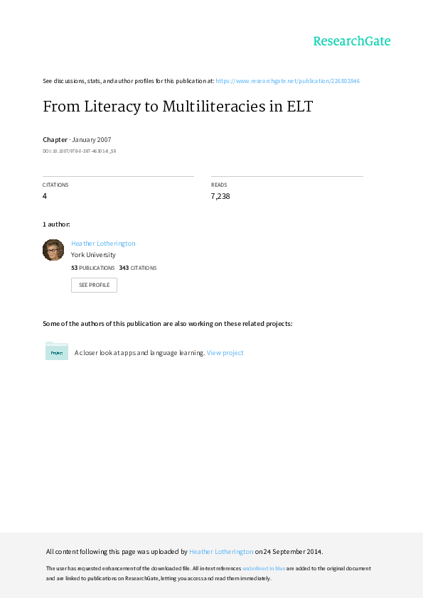 (PDF) From Literacy to Multiliteracies in ELT