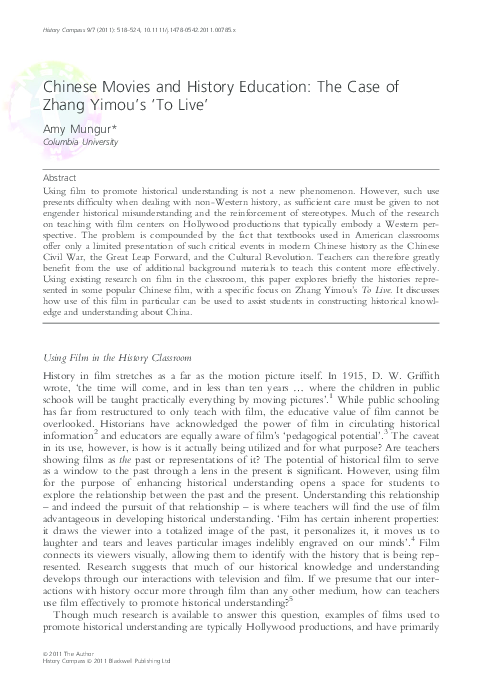 (PDF) Chinese Movies and History Education: The Case of Zhang Yimou's ...
