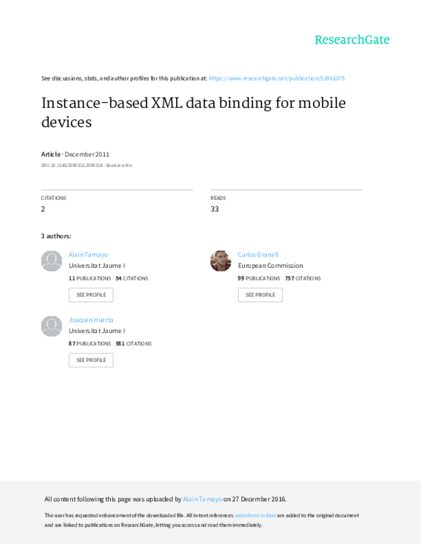 (PDF) Instance-based XML data binding for mobile devices